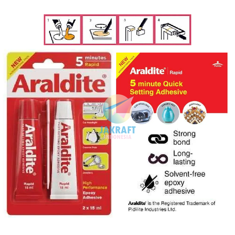Jual (1 Set) Lem Epoksi Besi Bening ARALDITE Merah Red Cepat 5 Menit ...