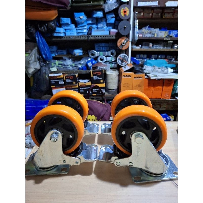 Jual RODA TROLI PVC ORANGE 4 INCH 1 SET 4 MUTAR BISA REM | Shopee Indonesia