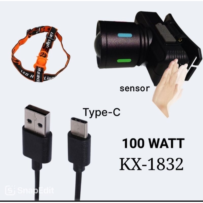 Jual Senter Kepala Zoom KX-1832 Led 100 Watt Dengan Sensor Gerak Cahaya ...