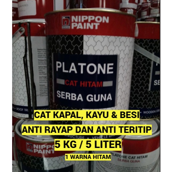 Jual Diskon sd 4 CAT KAPAL KAYU BESI 5 KG 5 LITER PLATONE NIPPON PAINT CAT HITAM ANTI LUMUT ...