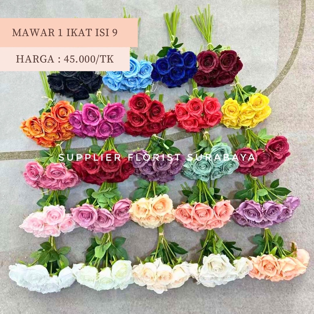 Jual [1 IKAT ISI 9] ARTIFICIAL ROSES BUNGA PALSU MAWAR SINGLE STALK ...