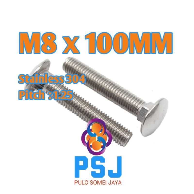 Jual Baut CB Stainless 304 M8 x 100 / Carriage Bolt / Baut Payung | Shopee Indonesia