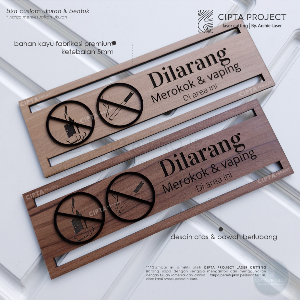 Jual Penanda Kayu Dilarang Merokok, Dilarang Vaping, No Smoking Area ...