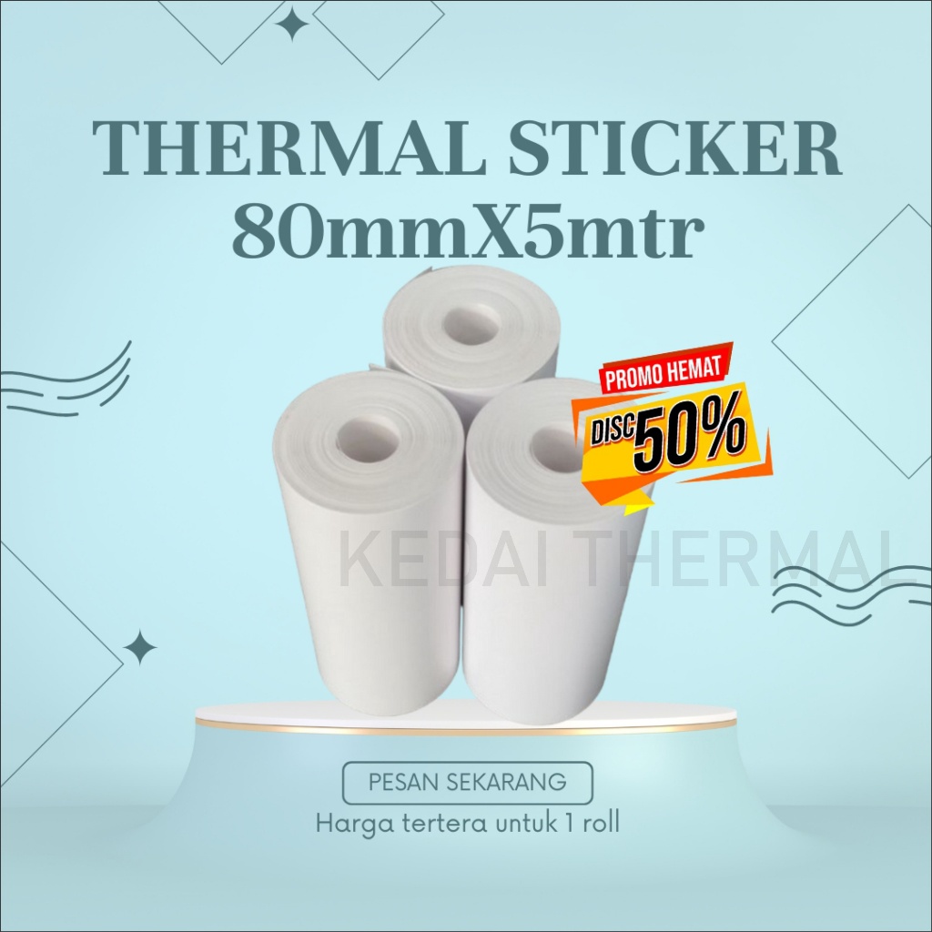 Jual KERTAS STIKER LABEL PRINTER THERMAL 80X30 80MM 80X5 METER ...