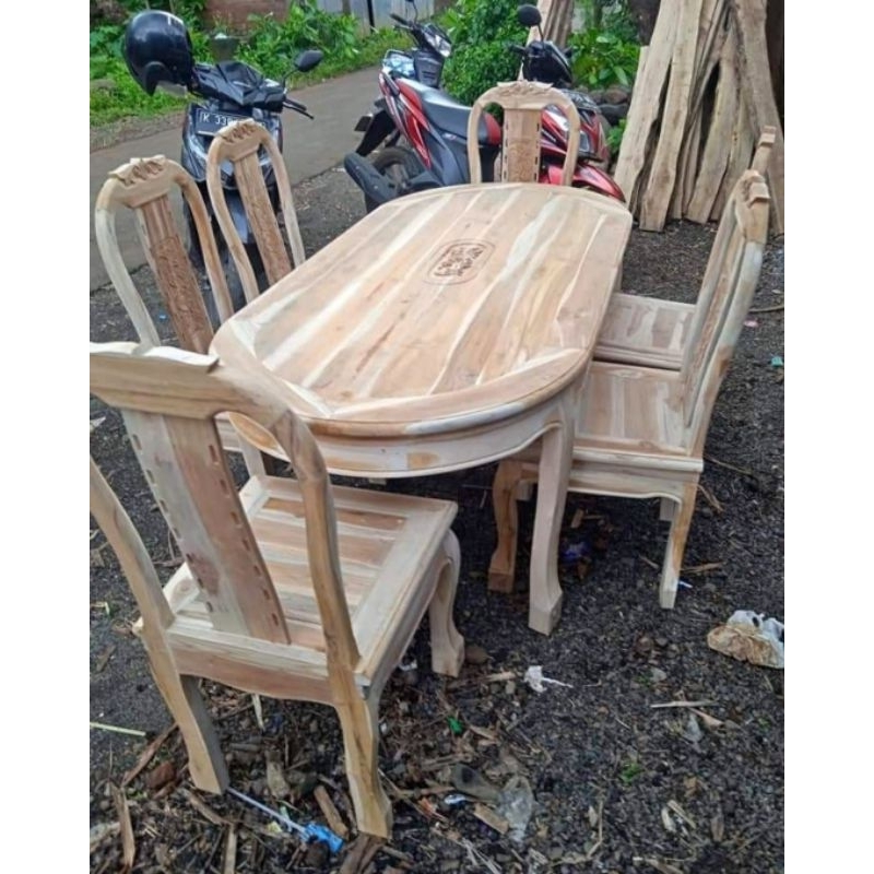 Jual Meja Makan Set Bonsai Mentahan Kayu Jati | Shopee Indonesia