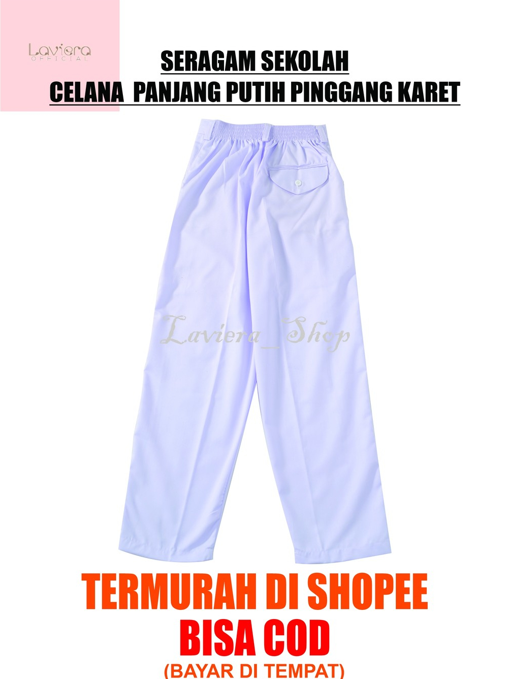 Jual SERAGAM SEKOLAH CELANA PANJANG REGULER PINGGANG KARET PUTIH TK SD SMP SMA BAHAN DRILL ...