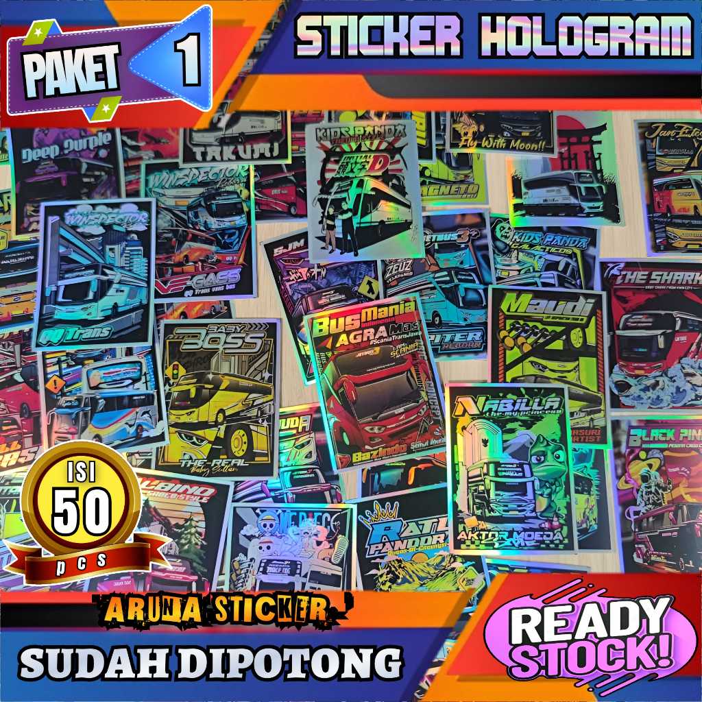 Jual Stiker Bus Hologram Isi 50 pcs Telolet Viral Sticker Bis Basuri ...