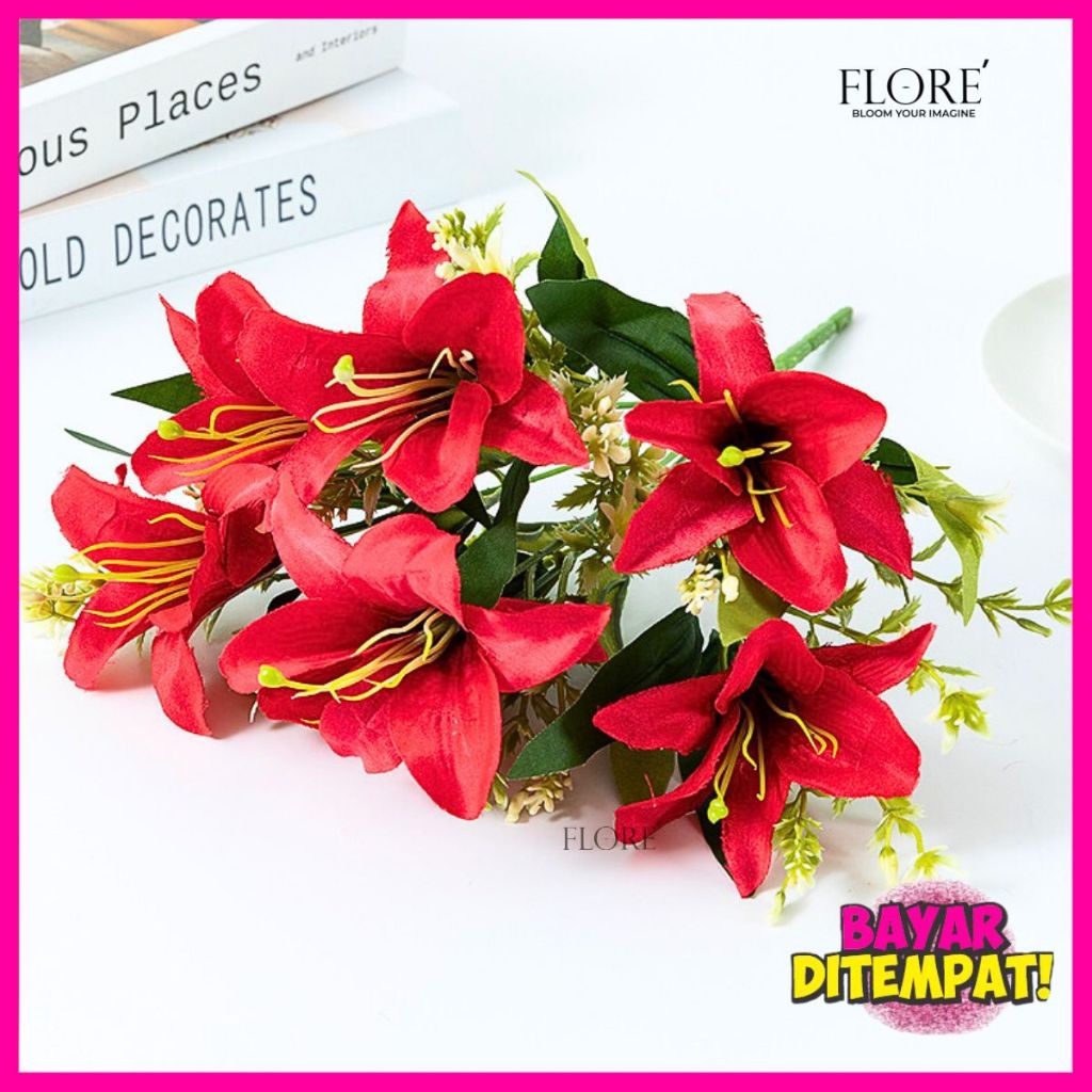 Jual Bunga Liliy Cabang 5 Artiifcial/Lily Buket/Bunga Hiasan Vas/Bunga ...