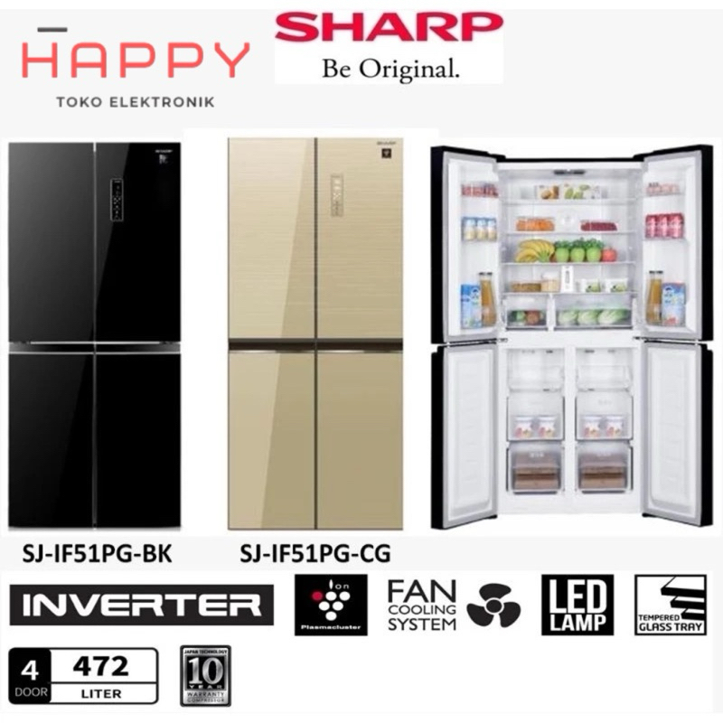Jual KULKAS SHARP SIDE BY SIDE 4 PINTU SJ-IF51PGBK SJ-IF51PG-CG KAPASITAS 472 LITER INVERTER ...