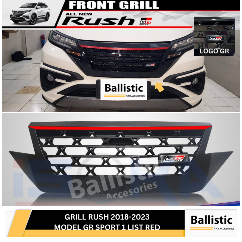 Jual GRILL RUSH/ TERIOS 2017-2023 MODEL GR SPORT BLACK GLOSSY LIST RED ...