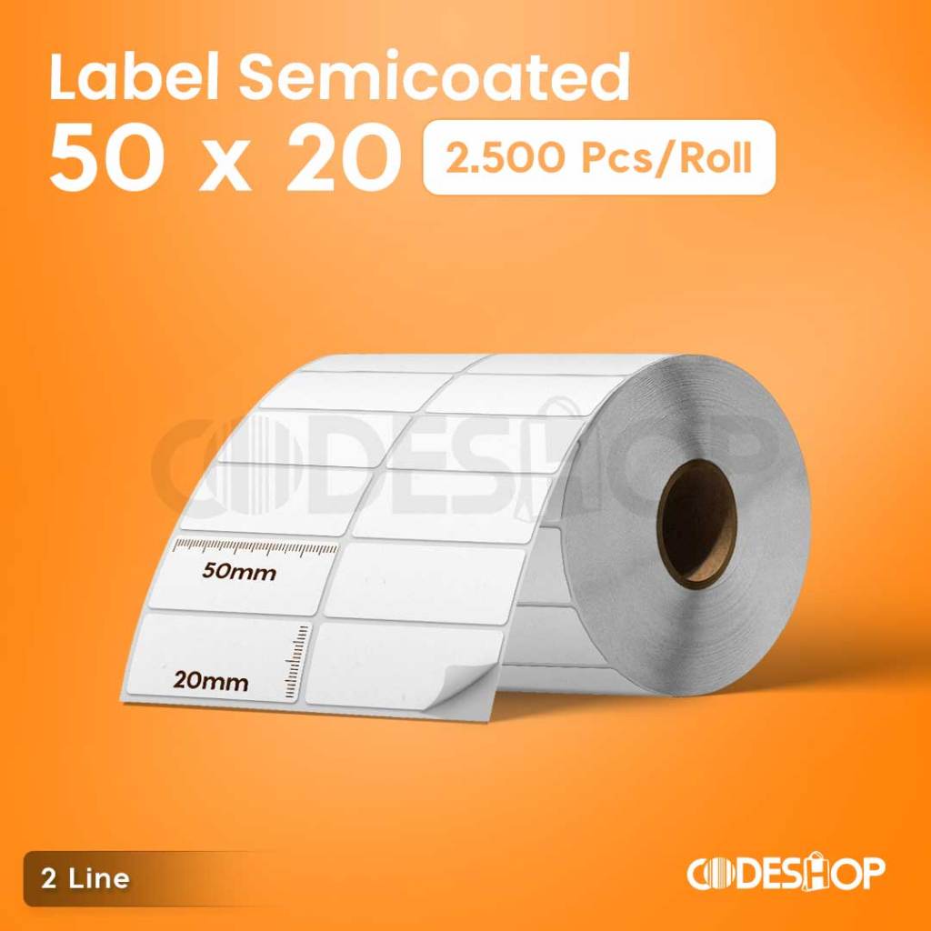 Jual LABEL SEMICOATED 50 x 20 BARCODE ISI 2500 STICKER 2 LINE BARIS PRINTER | Shopee Indonesia