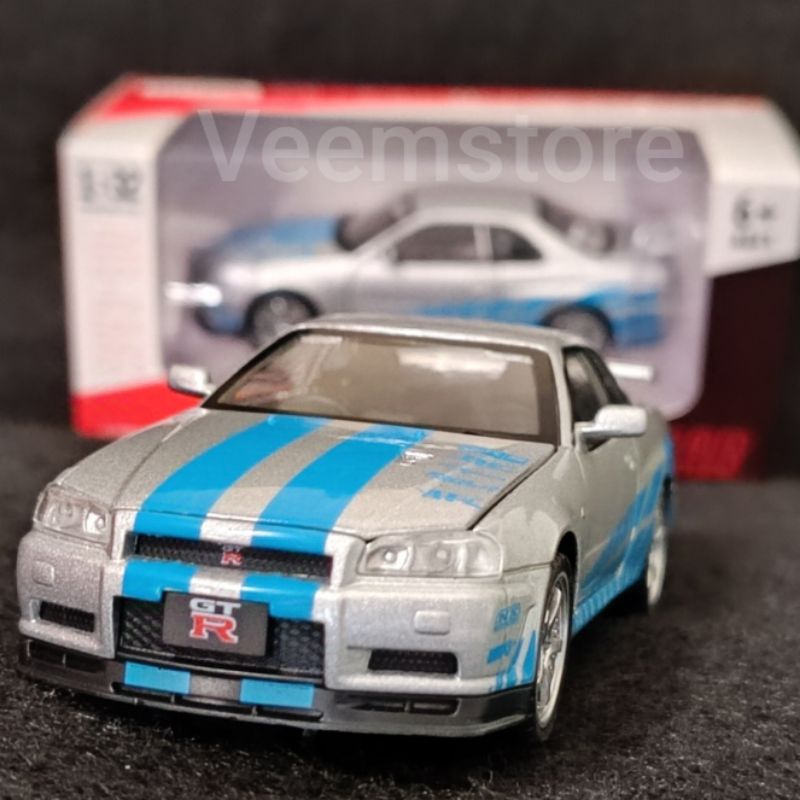 Jual Die Cast 1:32 Nissan Skyline GT-R R34 Vspec Nur II [SILVER BLUE ...