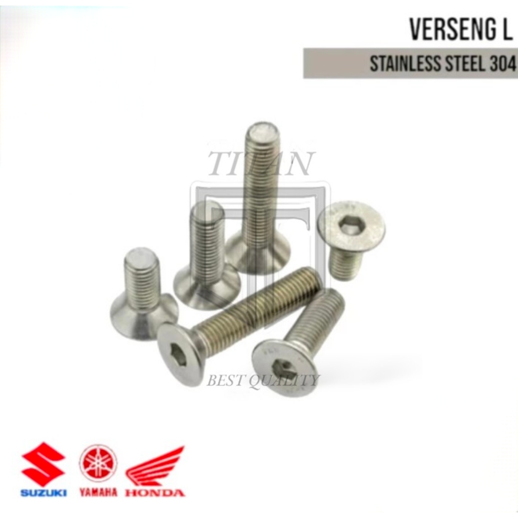 Jual 5PCS BAUT VERSENG M10 Panjang 16 / 20 / 25 BAUT COUNTERSUNK SS304 BAUT L FLAT Kunci L 6 ...