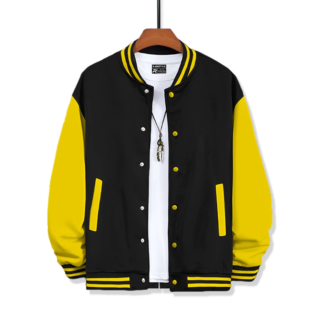Jual Rainstyle - Jaket Varsity Polos Hitam Kuning Unisex Pria & Wanita ...
