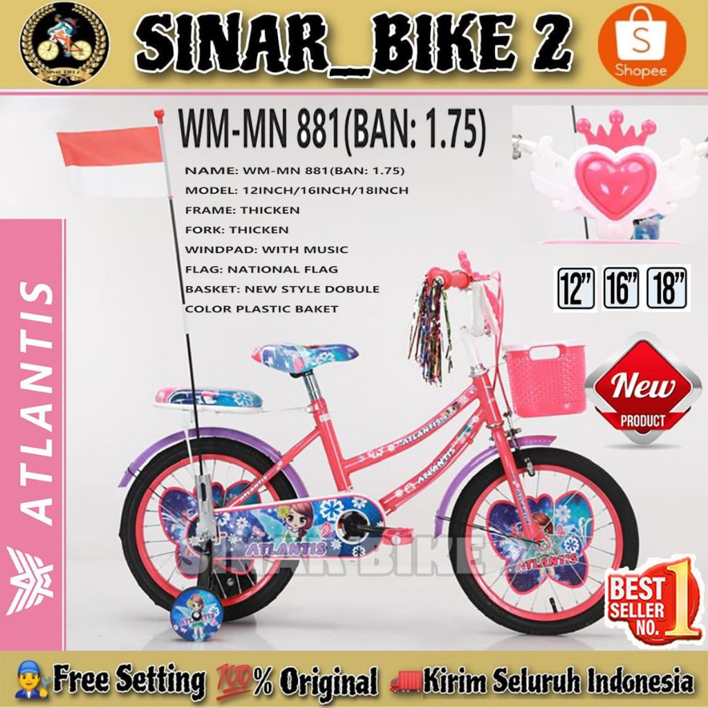 Jual Sepeda Anak Perempuan ATLANTIS MN 881 TAMENG MUSIK + BENDERA // CENTRUM 308- 8 TAMENG MUSIK ...
