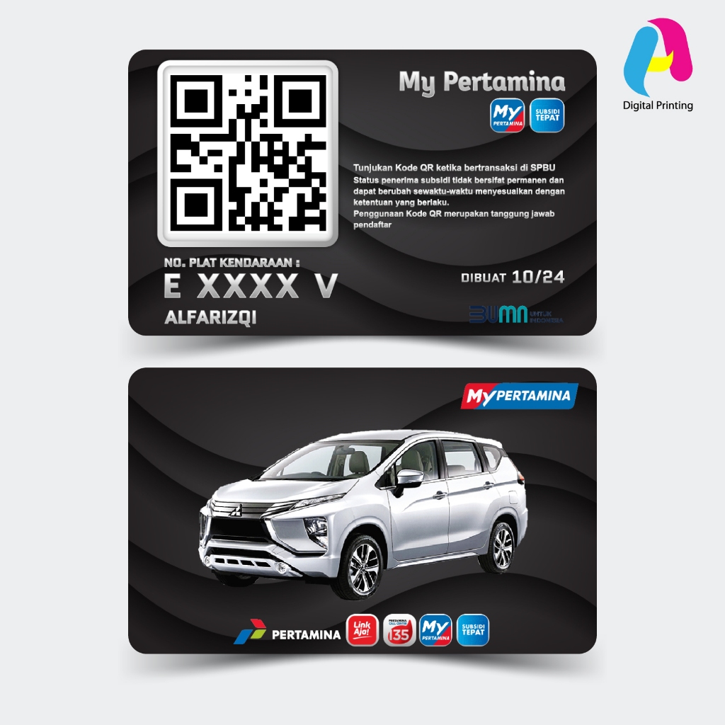 Jual Cetak Kartu My Pertamina Premium Black Costum Foto Bahan Tebal PVC 0,96mm Anti Pudar Satu ...