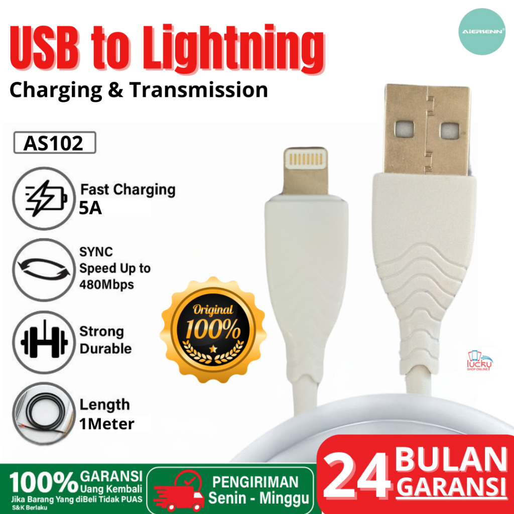 Jual AIERSENN IP 7G AS102 Kabel Data Dynamic Series USB to Lightning 5A ...