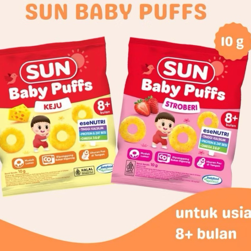 Jual SUN Baby Puffs Sachet 10gr | Cemilan Bayi Puffs Rasa Keju dan Rasa ...