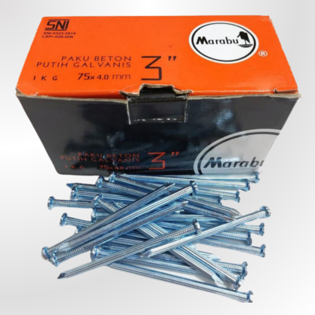 Jual PERKOTAK Paku Beton 3 Inch Marabu Putih Paku Tembok Dinding 75 mm 7.5 cm Concrete Nail Kayu ...