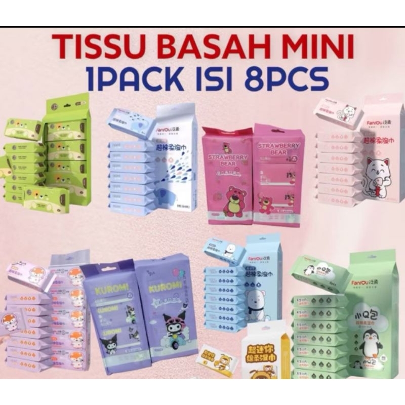 Jual Satu Keluarga Tissue Basah Mini Karakter Travel 8IN1 C949 Tissue ...