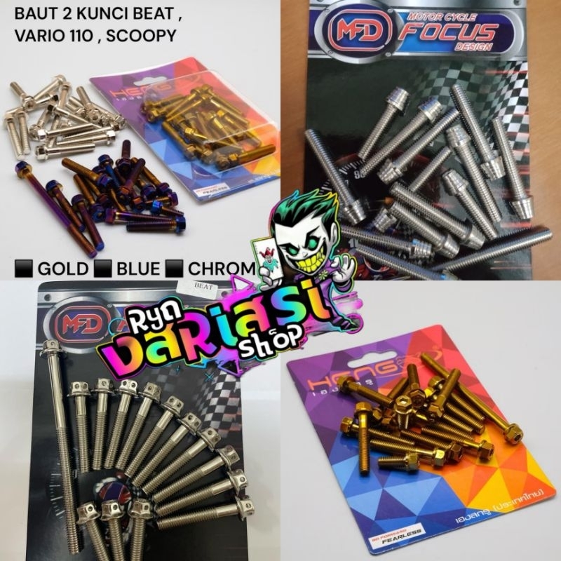 Jual Baut cvt probolt 2 kunci vario 110 beat scoopy baut probolt cvt crome chrome blue gold beat ...