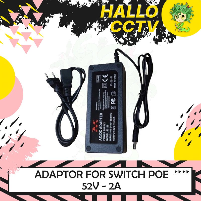 Jual Adaptor 52V 2A Free Kabel Power Adaptor Modem POE 52V 2.3A ...
