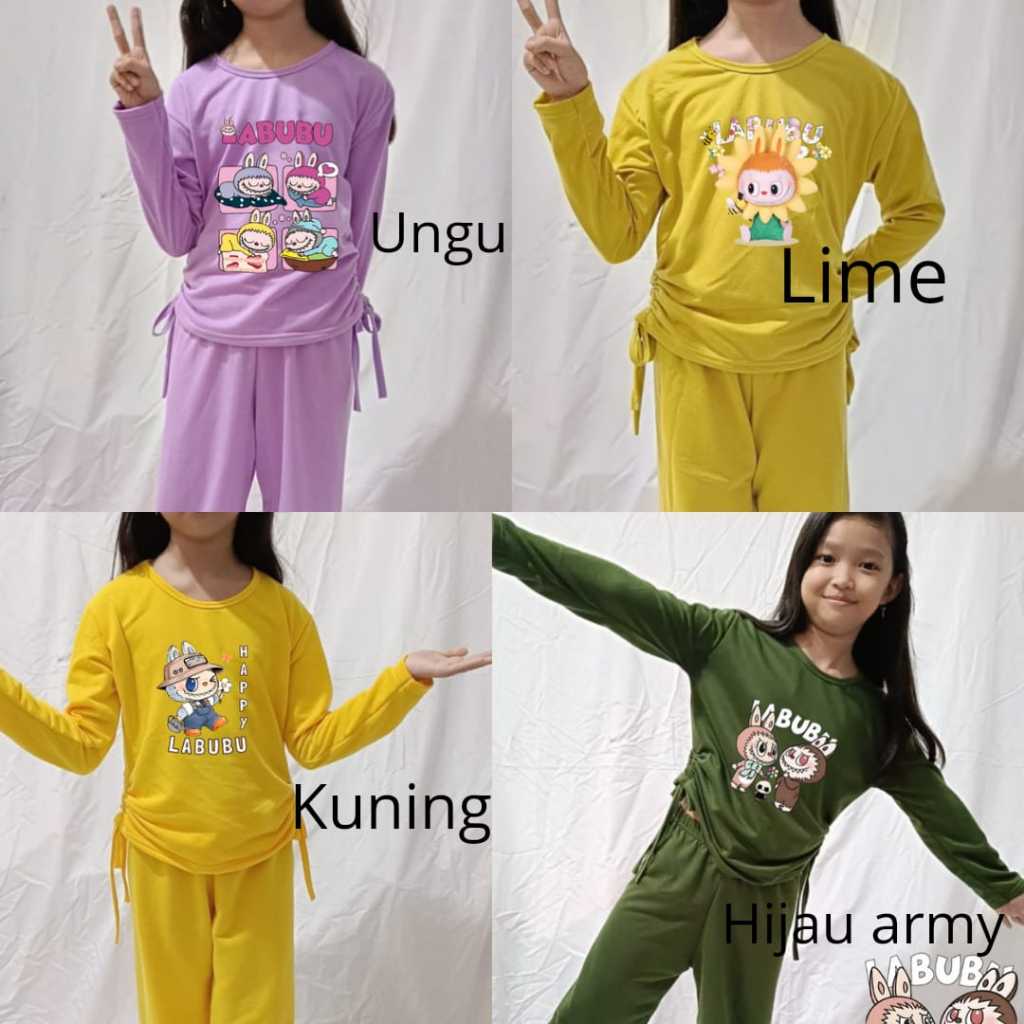 Jual Stelan Baju Model SERUT Samping Motif LABUBU BONEKA VIRAL Oblong Lengan Panjang Kaos Anak ...
