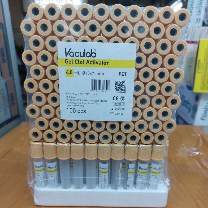 Jual tabung darah vaculab gel clot activator 4ml PET(plastik) / tabung ...
