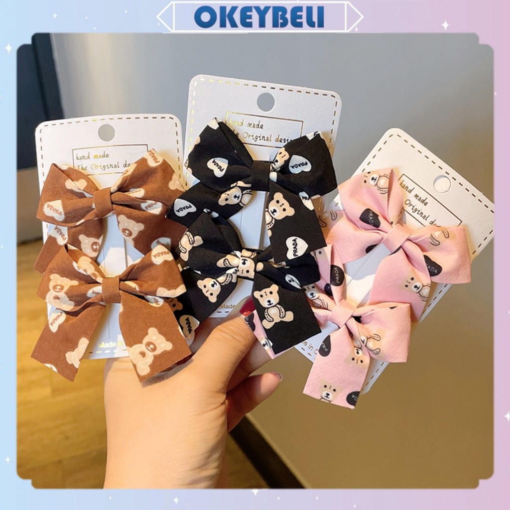 Jual •OKEY BELI•JP1756 Set Jepit Rambut Pita Anak Motif Beruang Brown Jepitan Pita Lucu Anak ...