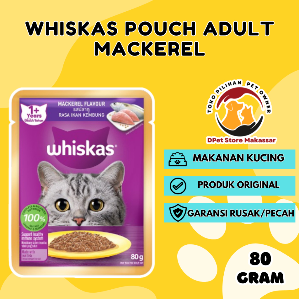 Jual WHISKAS Pouch Adult Mackerel 80 Gr - Makanan Kucing Basah | Shopee ...