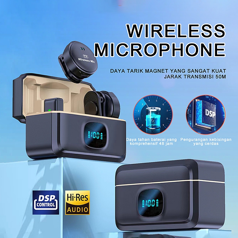Jual Q8 Magnetic Mic Wireless Clip on Microphone Dual Mikrofon Wireless ...