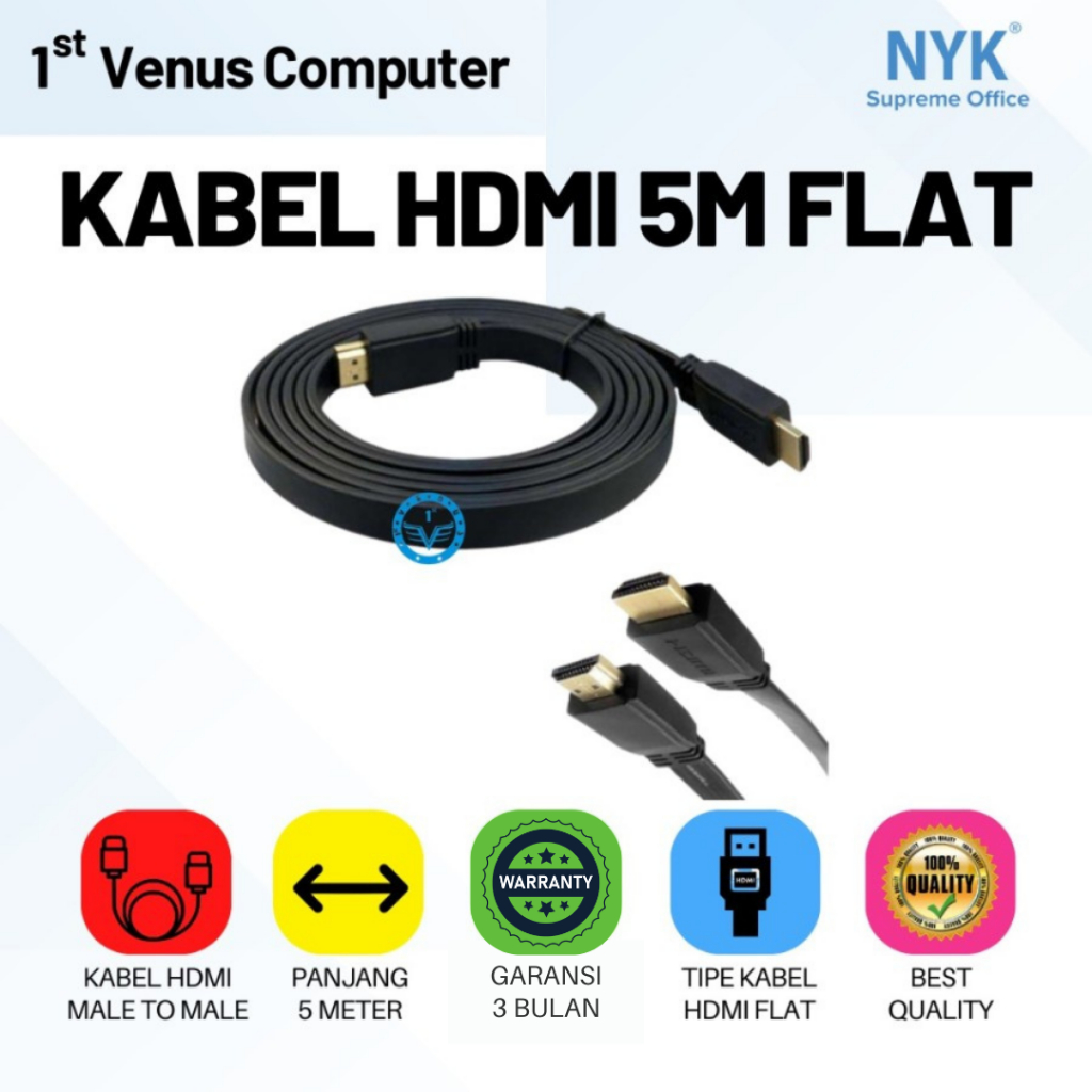 Jual KABEL HDMI 5M FLAT / CAB08-NYK | Shopee Indonesia
