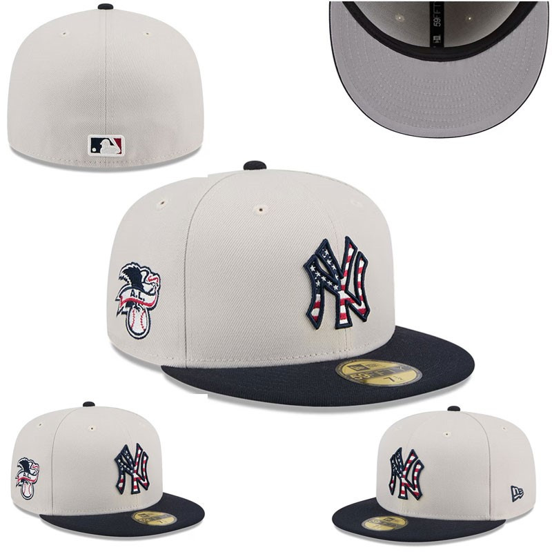 Jual Topi Fitted NY New York Cream Navy USA Under Visor Grey Bordir ...