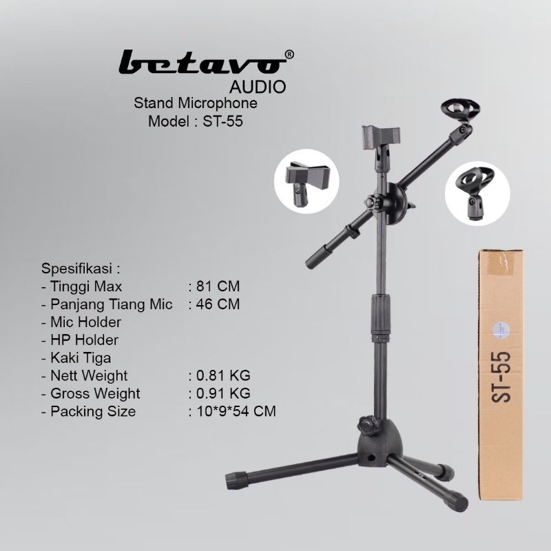 Jual STAND MICROPHONE PENDEK BETAVO ST 55 TRIPOD MIC MEJA KAKI SILANG TIANG MICROPHONE PODIUM ...