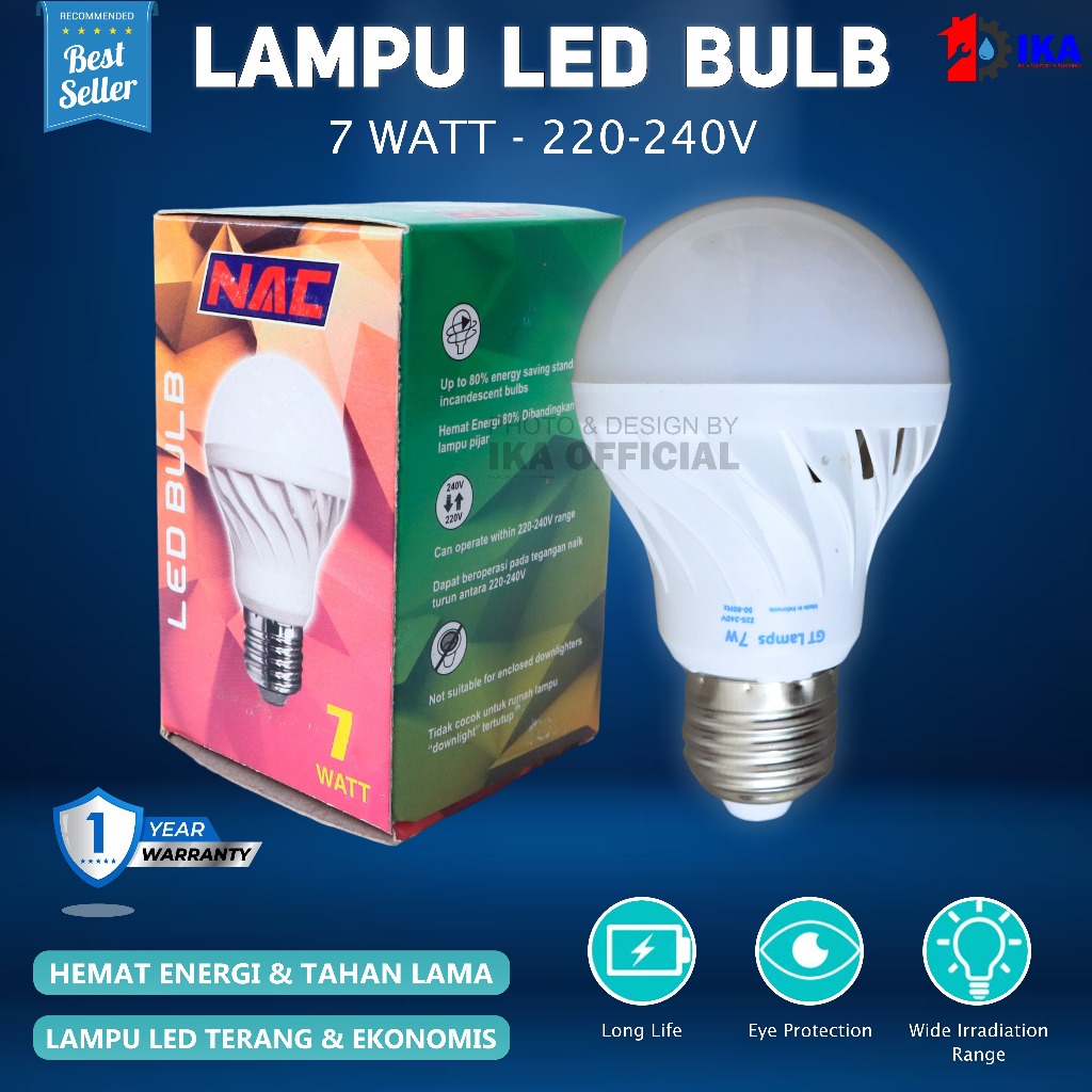 Jual NAC / GT LAMPS - Lampu Bohlam LED Bulb Murah 7 Watt - Cahaya Putih ...