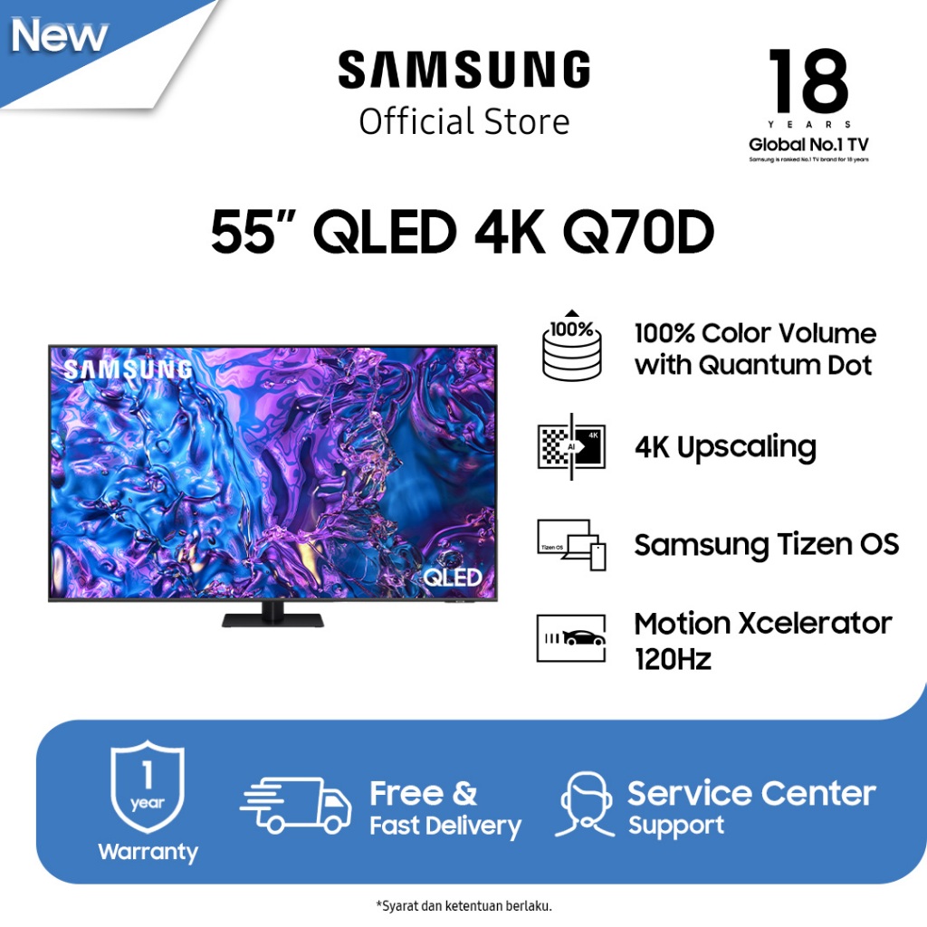 Jual Samsung 55" QLED 4K Q70D Smart TV dengan 100% Color Volume with ...