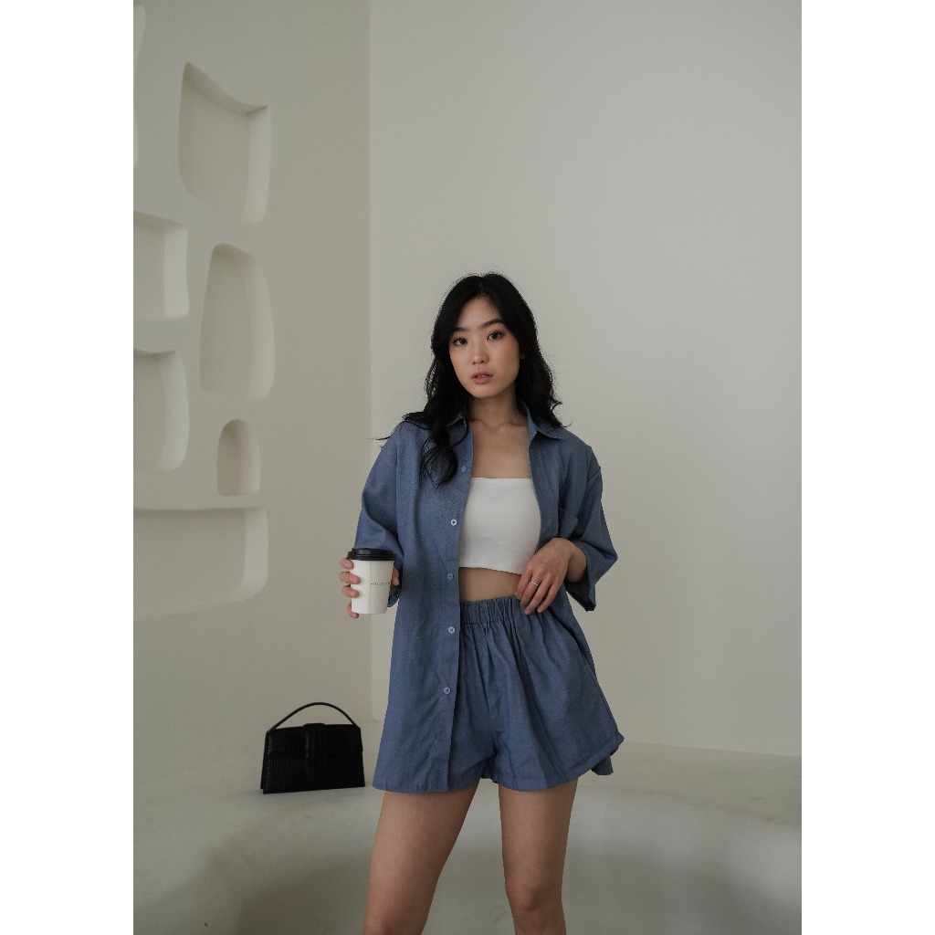 Jual GOOD Ruby Short Denim Set Kemeja & Celana | Kemeja Denim | Setelan ...