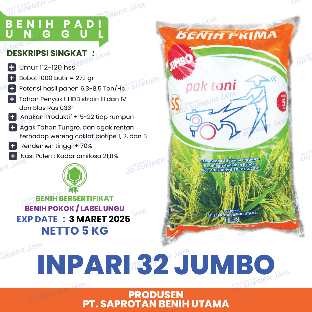 Jual Benih Padi Inpari 32 Jumbo Pak Tani 5kg - Benih Unggul Bersertifikat | Shopee Indonesia
