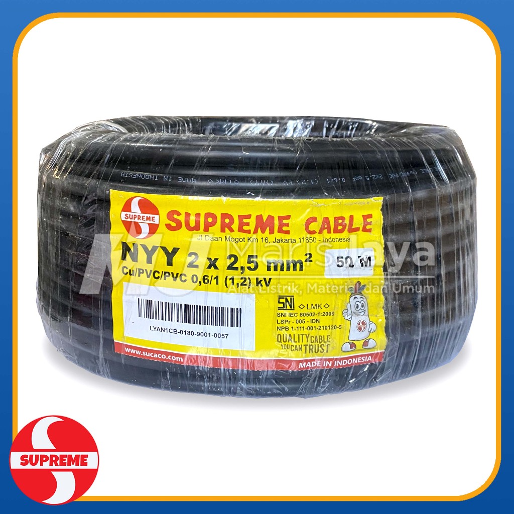 Jual Kabel Tunggal Tanam SUPREME NYY 2x2,5 2x2.5 mm² 50 meter (PER ROLL ...