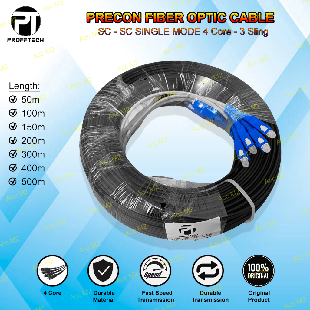 Jual Kabel Precon FO Fiber Optic 4 Core SC-SC Single mode Outdoor 3 sling 50m, 100m 150m, 200m ...