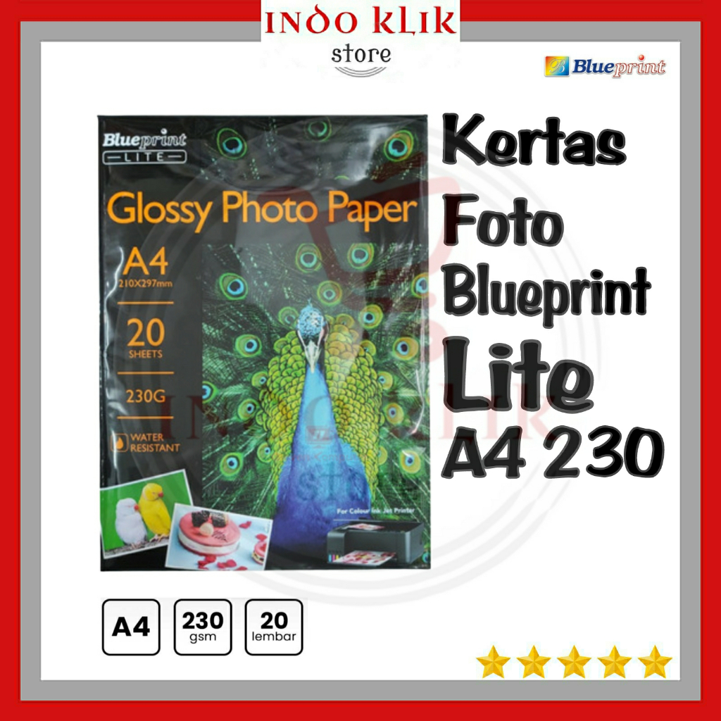 Jual Kertas Foto Glossy Blueprint LITE A4 230 Gsm / Photo Paper Glossy A4230 1 Pack isi 20 ...