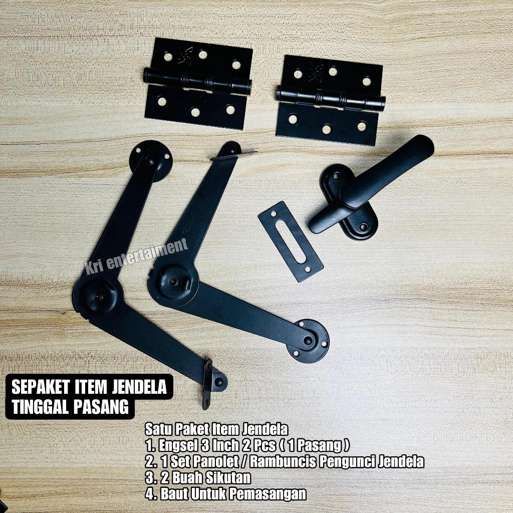 Jual Paket Jendela Engsel Salon Hitam Penahan Jendela Engsel 3 Inch ...