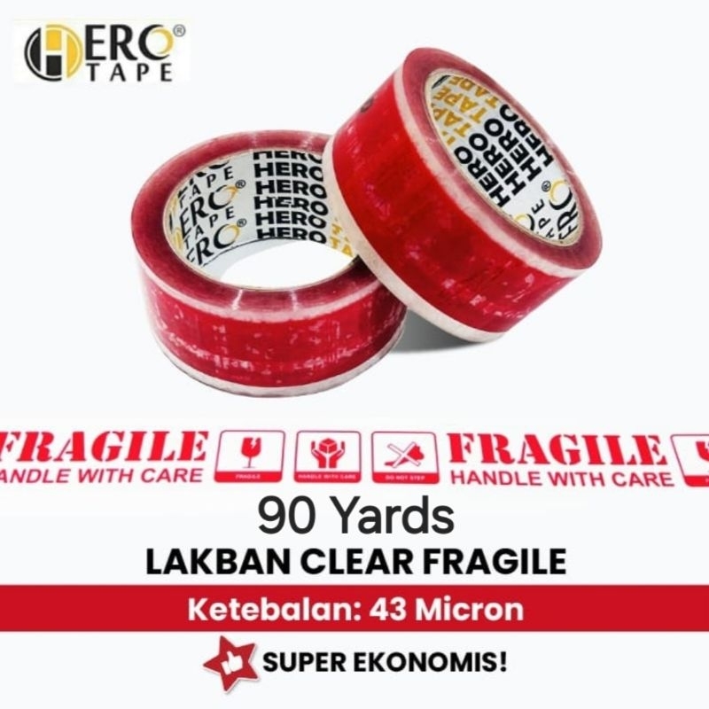 Jual Lakban Fragile Herotape 45mm x 90 yard Tebal Lem Kuat Meteran Real ...