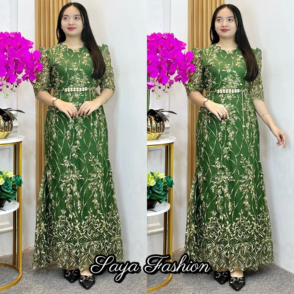 Jual Longdress Tile Full Bordir Motif Bunga Free Belt Mutiara Maxi ...