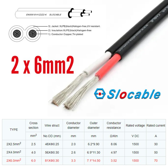 Jual Slocable PV-1F 2x6mm Kabel Solar Panel Surya PV Cable Twin Core ...