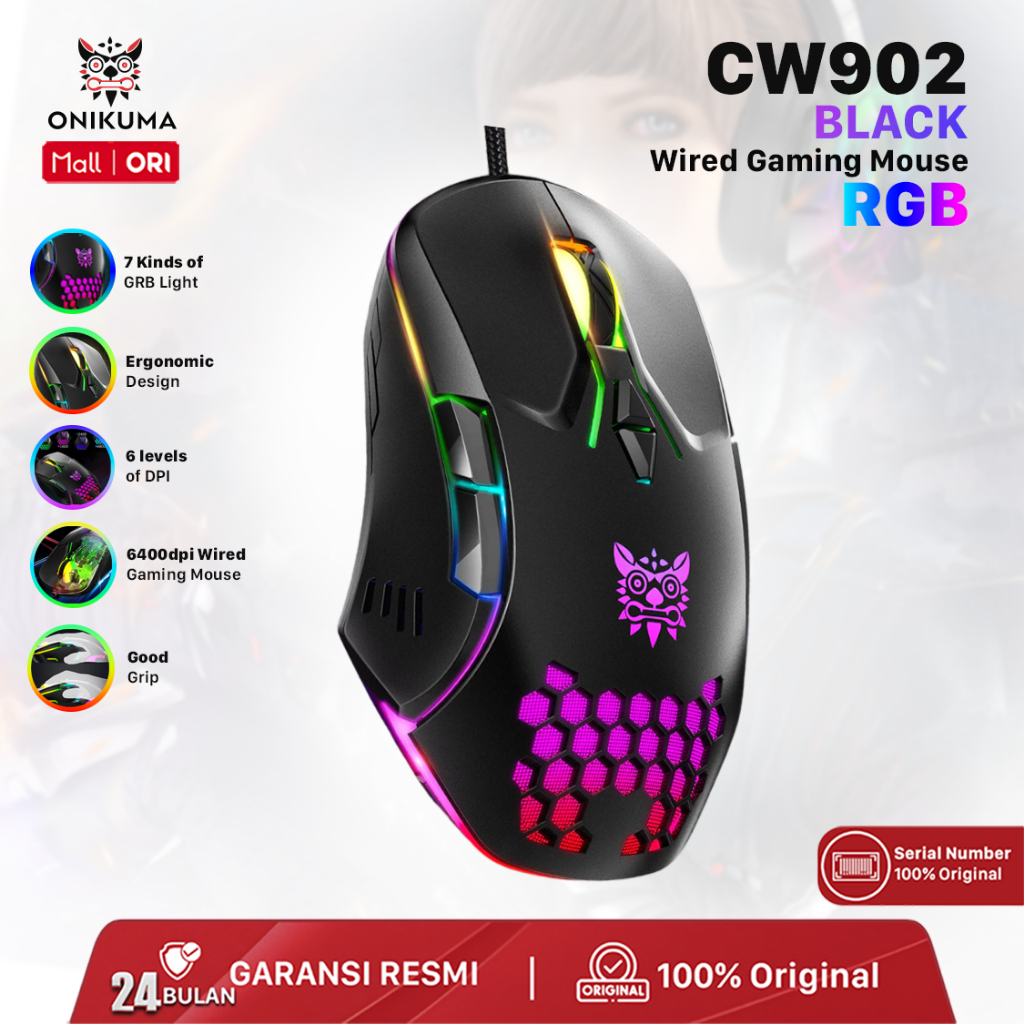 Jual ONIKUMA CW902 Mouse Gaming Wired Gaming Mouse For PC Laptop Black Kabel Original Bergaransi ...
