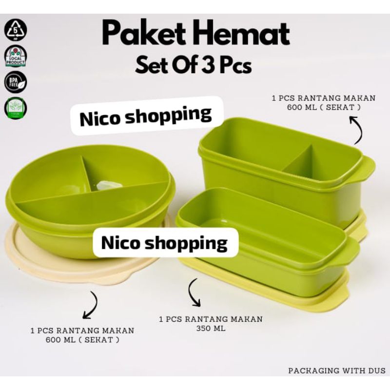 Jual kotak makan paket hemat set off 3 pcs ( 1 paket isi 3 ) Nico ...