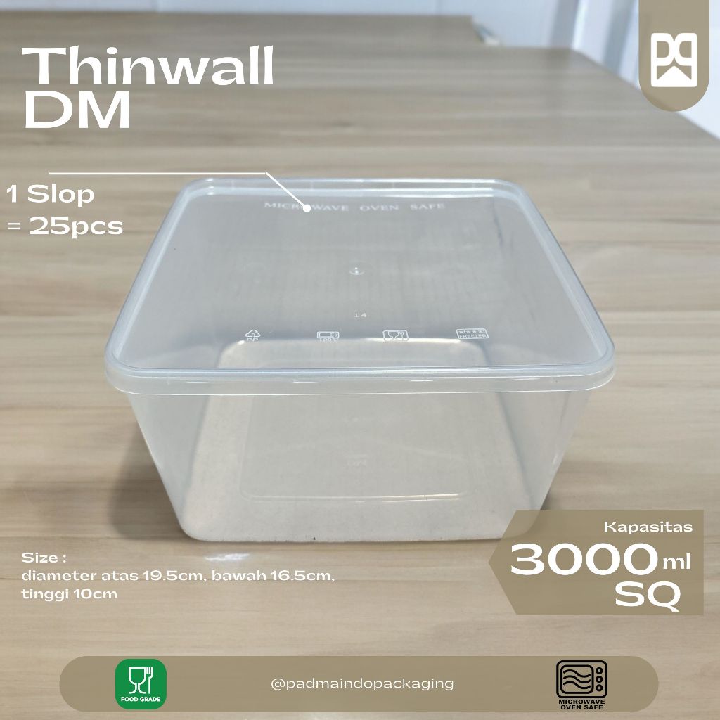 Jual (Original) Thinwall Merk DM Square (Kotak Persegi) 3000ml - Isi ...