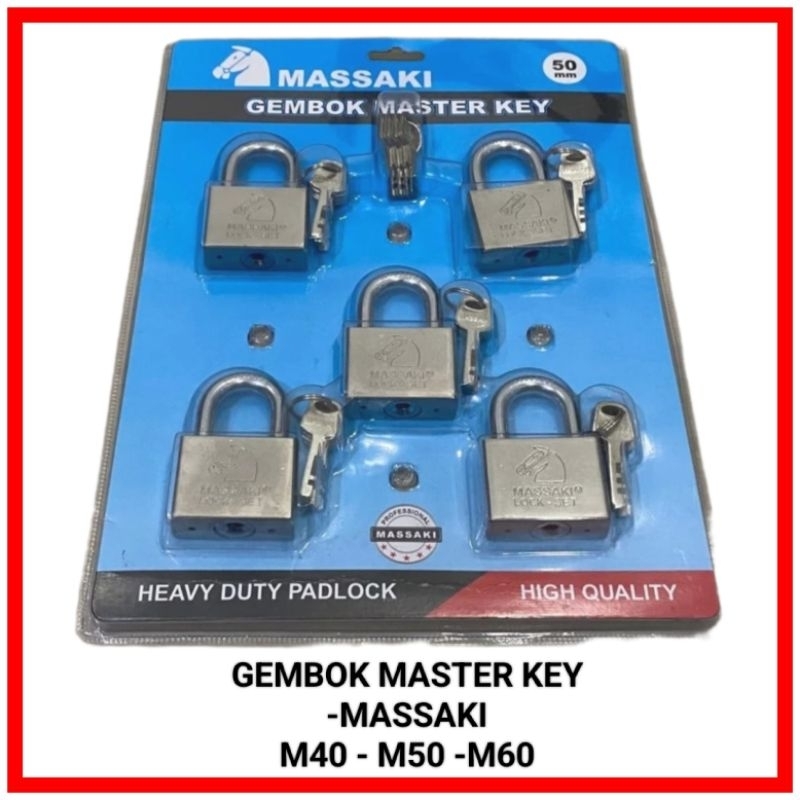 Jual GEMBOK SET 5PCS 50MM MASSAKI ( MASTER KEY ) | Shopee Indonesia