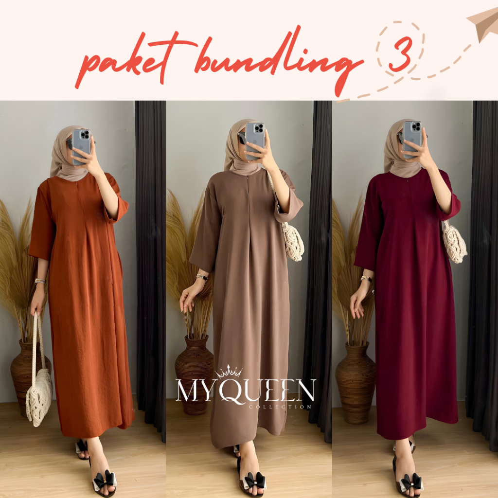 Jual PAKET 3 PCS BISA PILIH WARNA DASTER GAMIS CRINKLE LENGAN 3/4 BUSUI ...